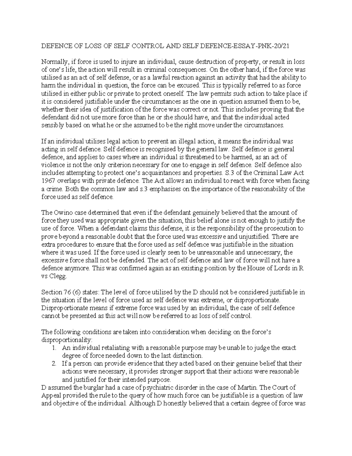 Defence-OF-LOSS-OF-SELF- Control-AND-SELF- Defence - DEFENCE OF LOSS OF ...