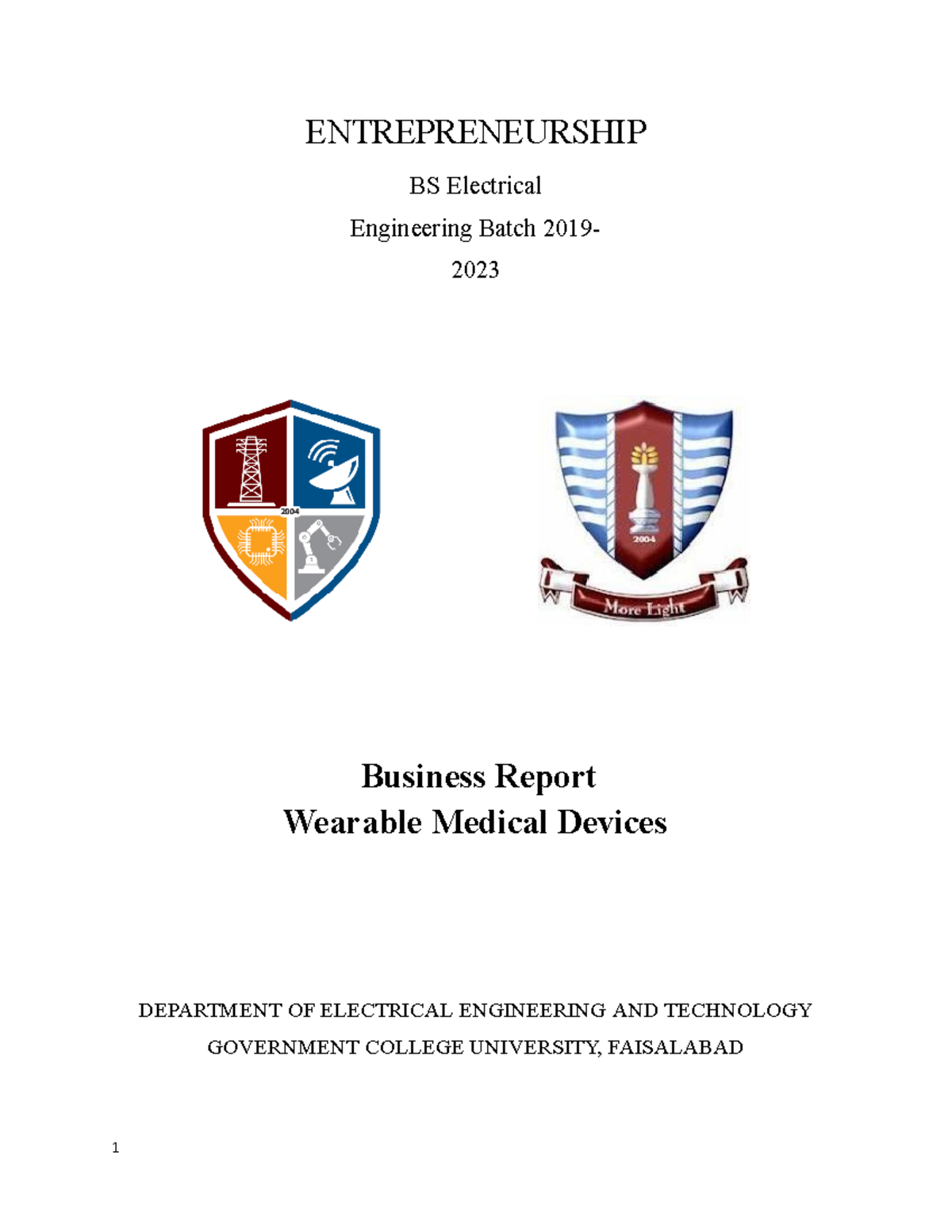 WMD Report - ENTREPRENEURSHIP BS Electrical Engineering Batch 2019 ...