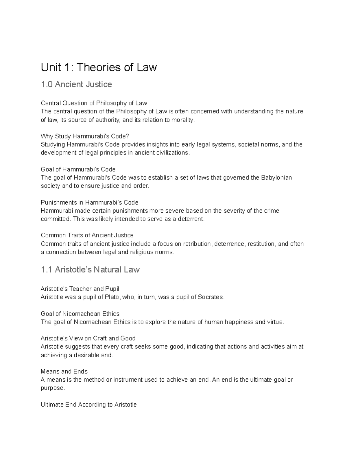 Law Study Guide - Unit 1: Theories of Law 1 Ancient Justice Central ...