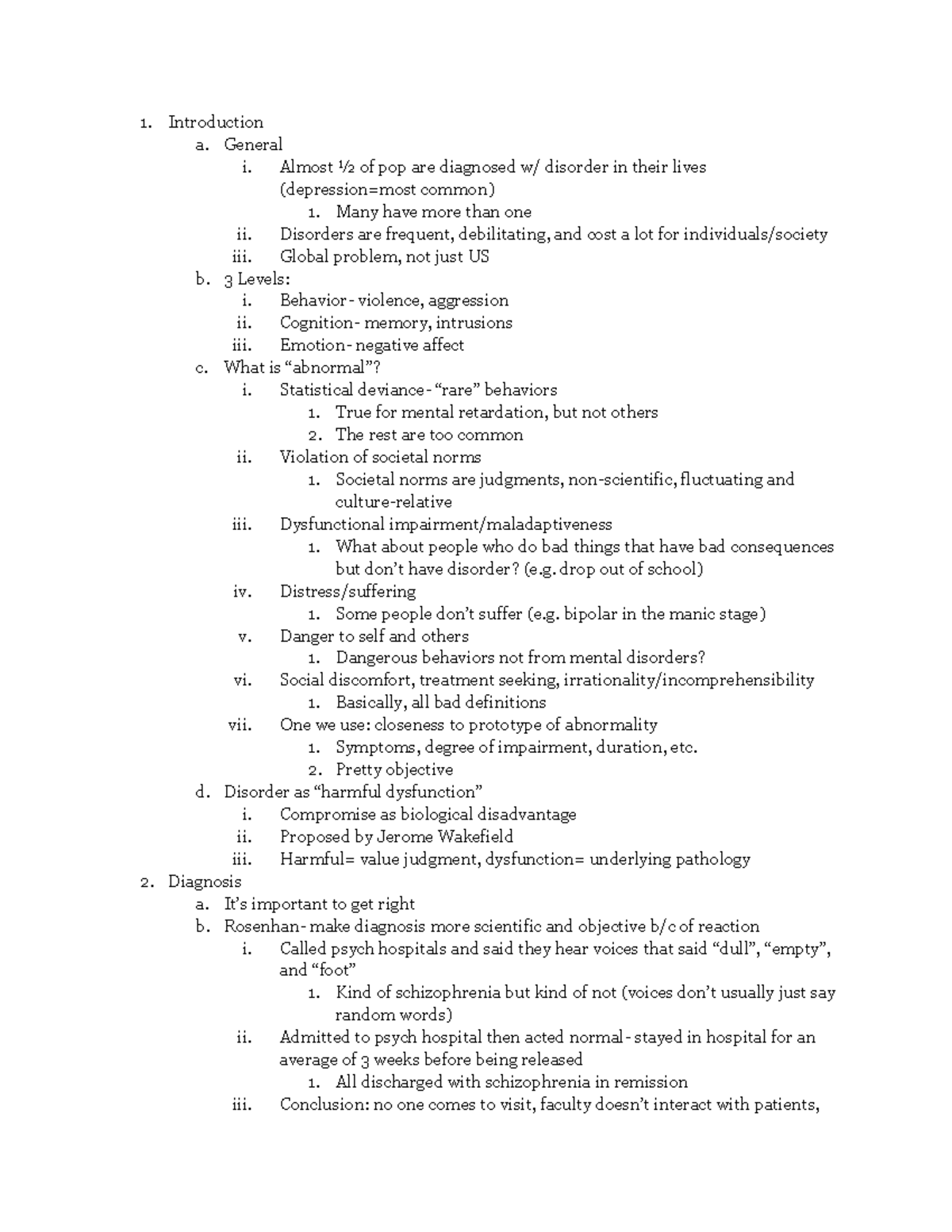 Abnormal Psych Midterm Study Guide - Introduction a. General i. Almost ...