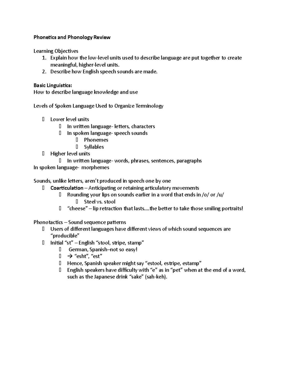 Phonetics and Phonology Review - Phonetics and Phonology Review ...