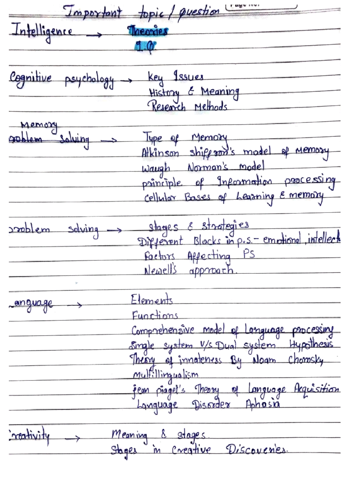 Important topics - Cognitive Psychology, Learning and Memory - Studocu