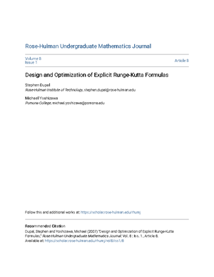 Design and Optimization of Explicit Runge-Kutta Formulas - rose-hulman ...