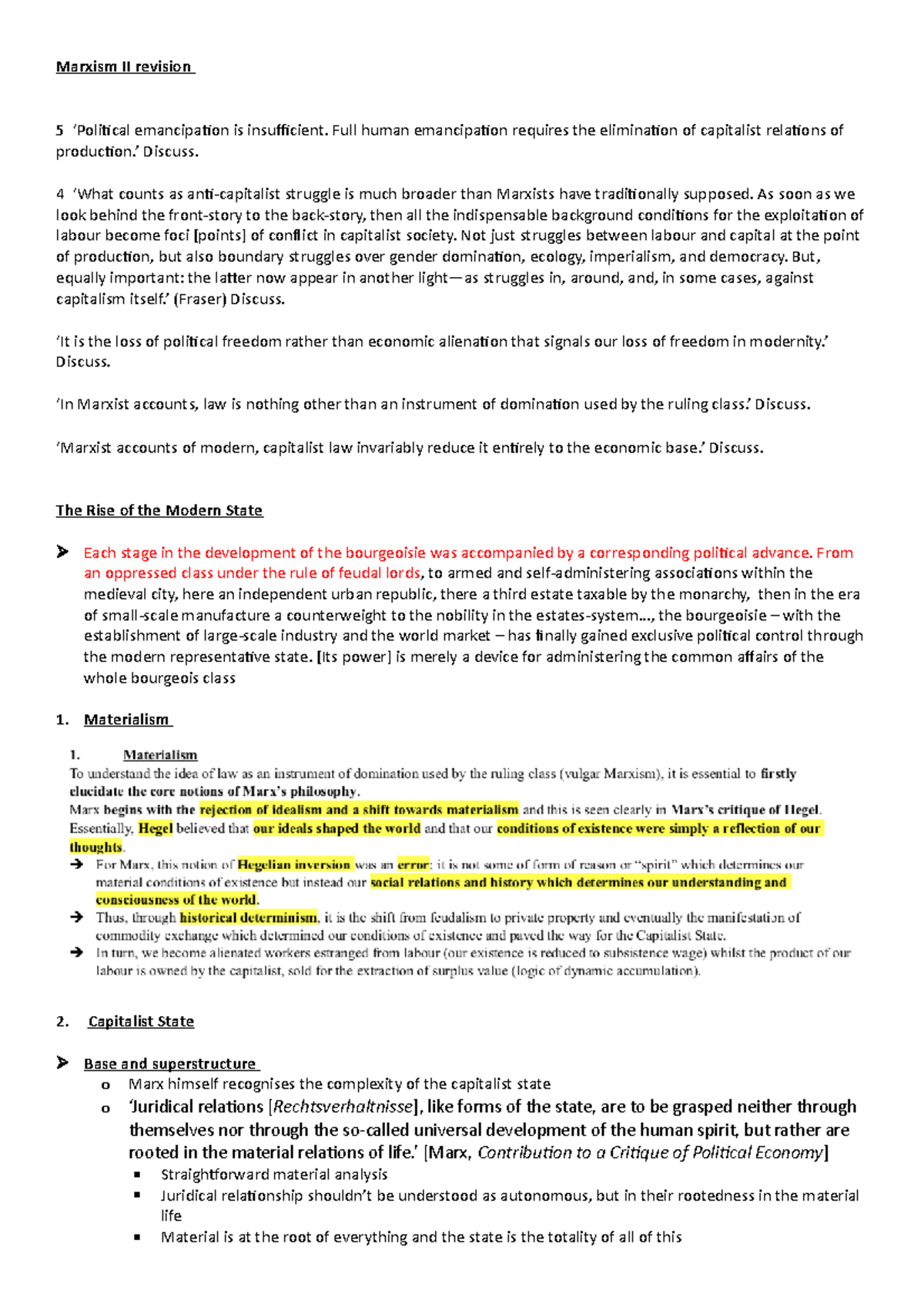2. Marxism II revision - notes - Marxism II revision 5 ‘Political ...