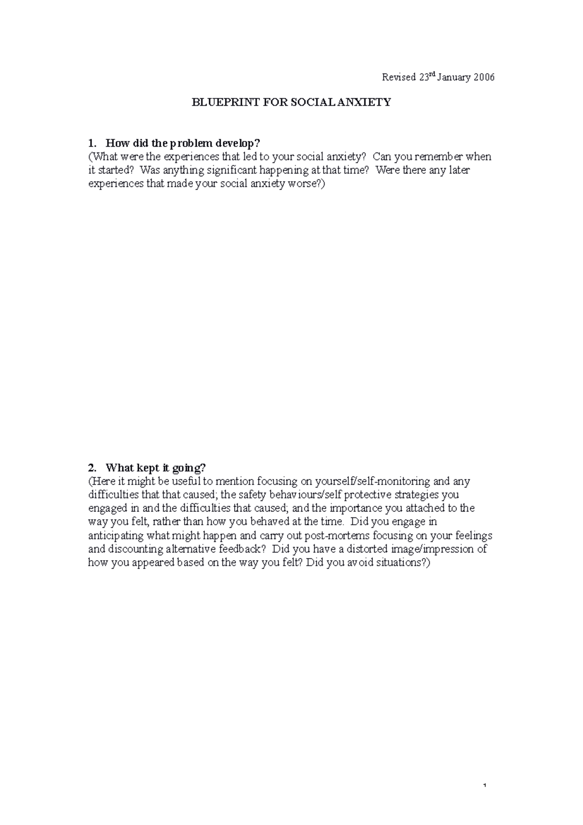 Therapy-Blueprint - social anxiety worksheet by David Clark - Revised ...