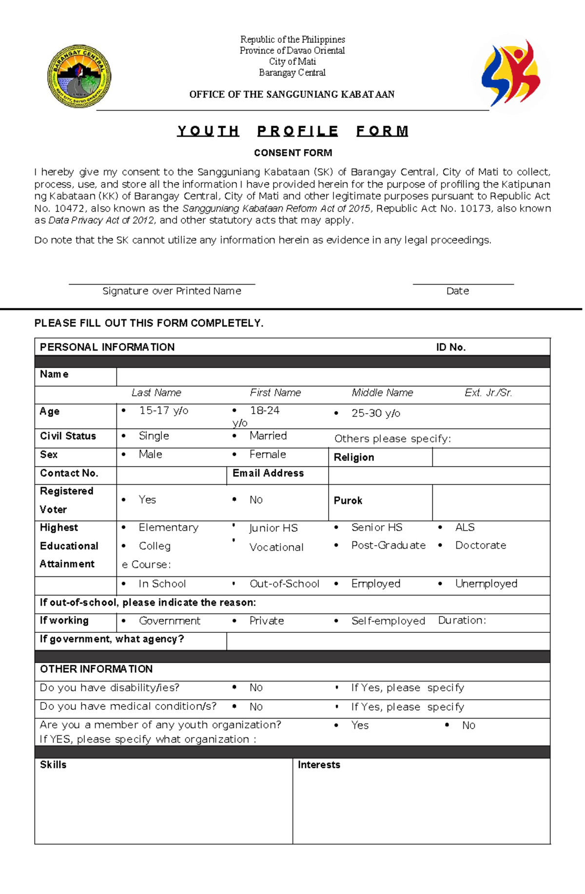 522482685 KK Profiling Form after ACBG - Republic of the Philippines ...