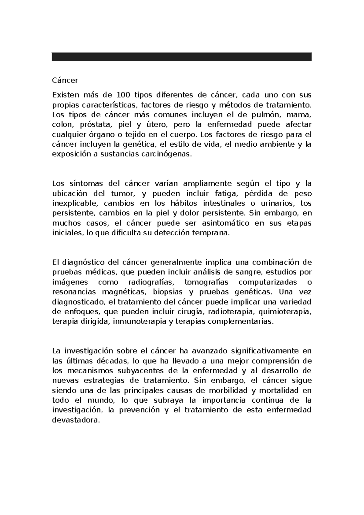 Cáncer - Resumén sobre los generalidades del cancér - Cáncer Existen ...