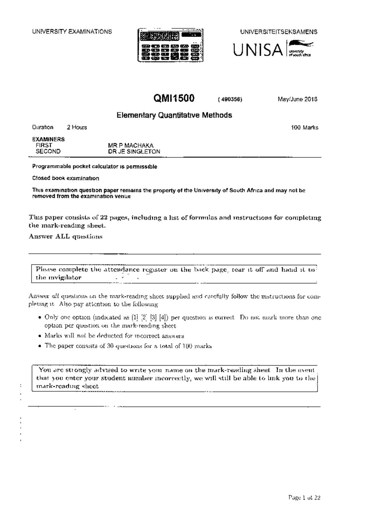 QMI1500-2018-6-E-1 - notes - UNIVERSITY EXAMINATIONS ...
