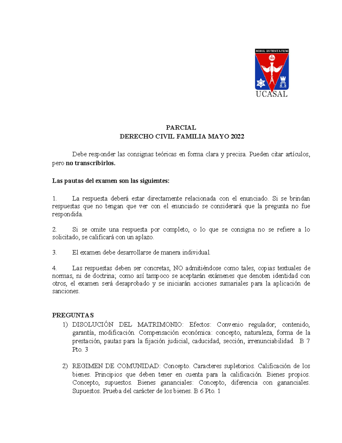 Parcial familia mayo 2022 - PARCIAL DERECHO CIVIL FAMILIA MAYO 2022 ...