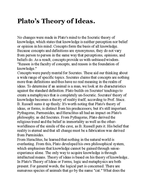 Plato's Theory of Ideas - Greek Philosophy - AMU - Studocu