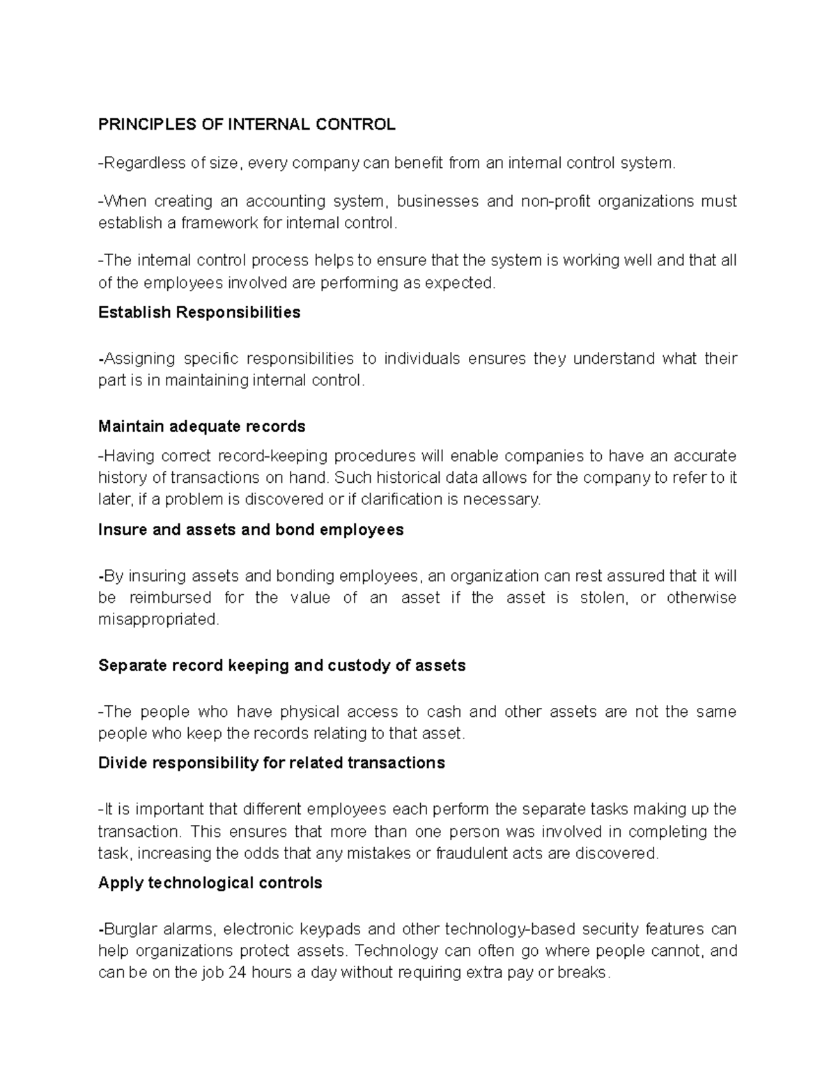 Principles OF Internal Control-notes - PRINCIPLES OF INTERNAL CONTROL ...