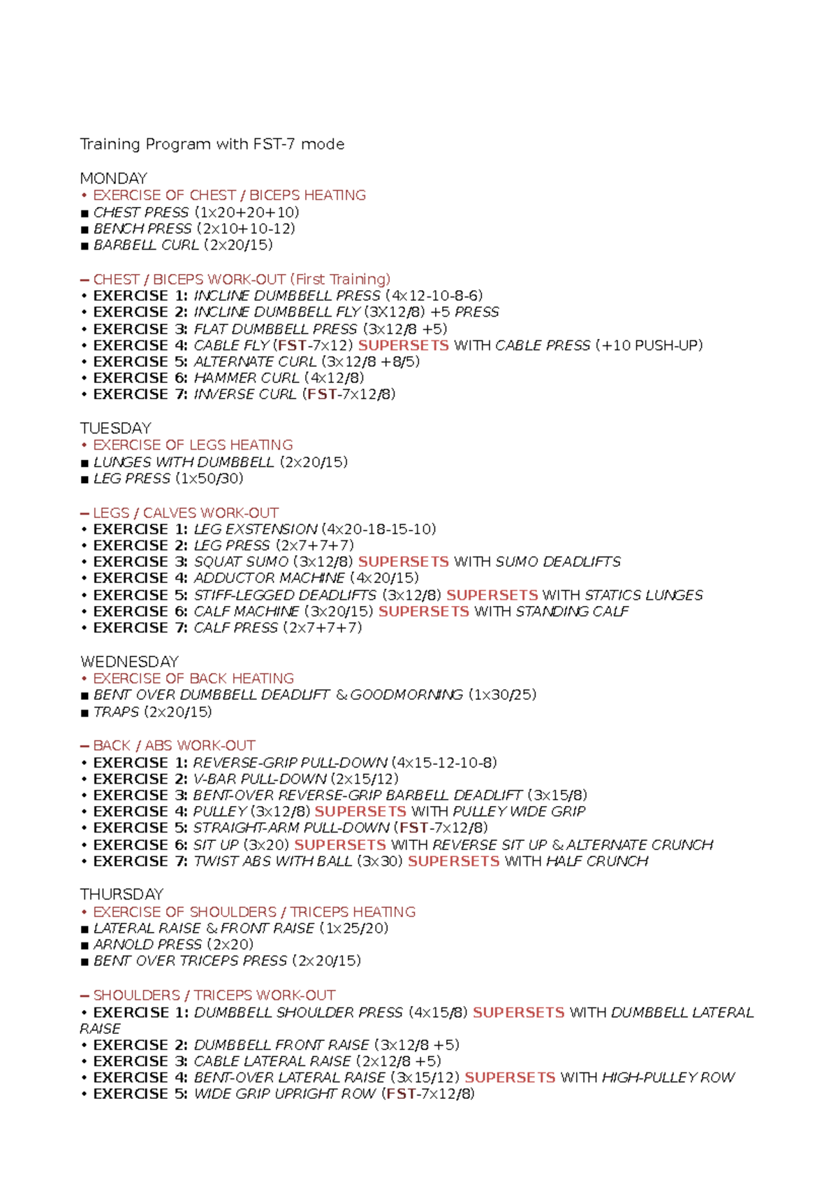 New Training Program with FST-7 - Training Program with FST-7 mode ...