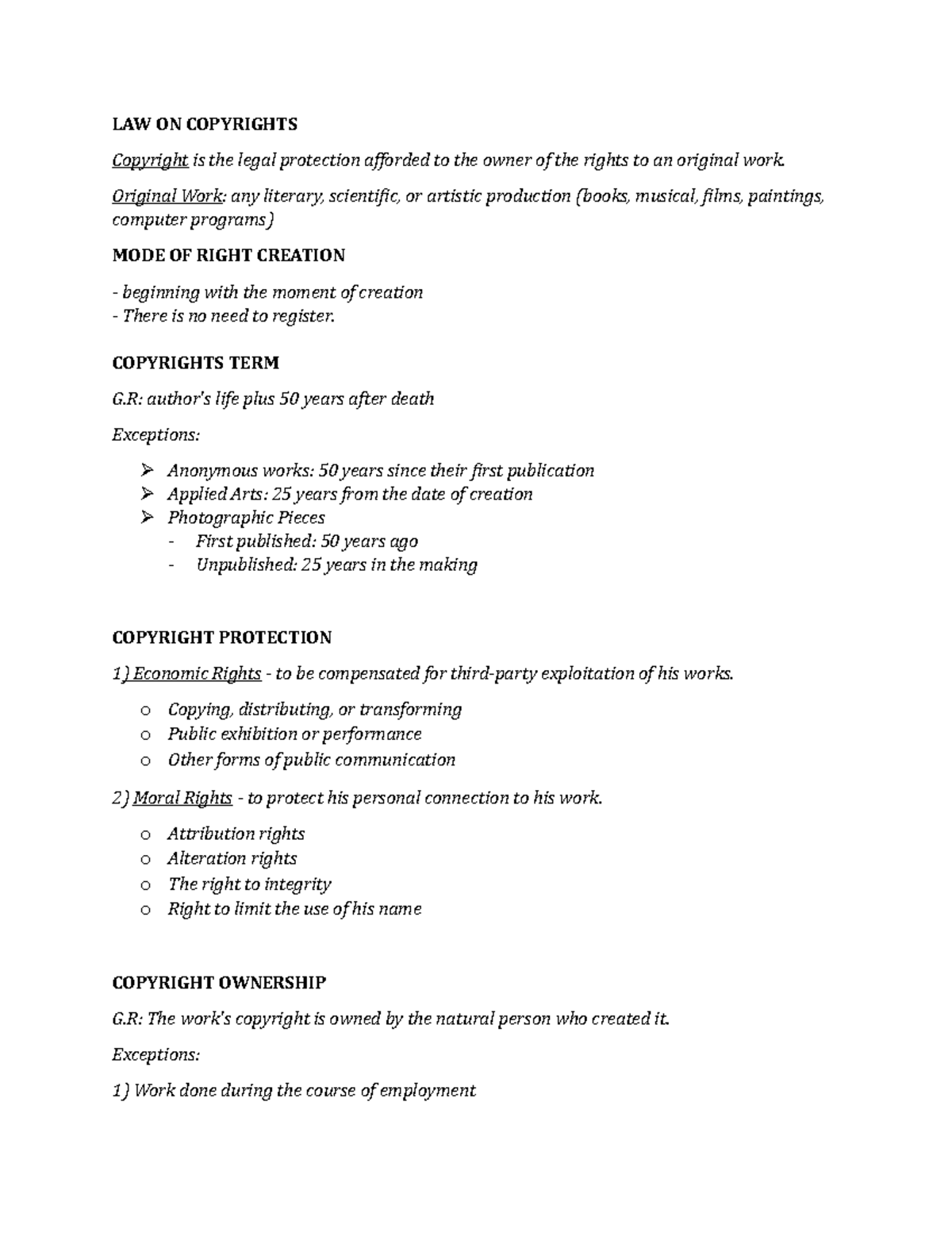 LAW ON Copyrights - LAW ON COPYRIGHTS Copyright is the legal protection ...