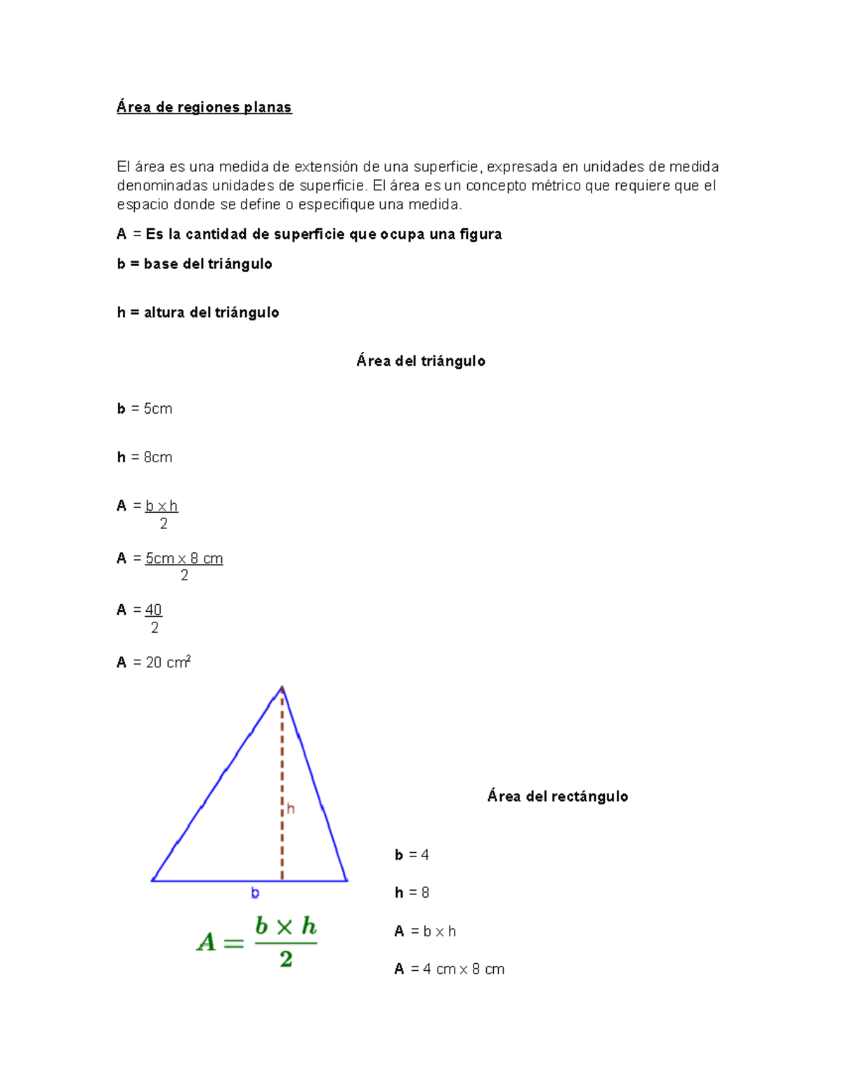 Área de regiones planas - El área es un concepto métrico que requiere ...