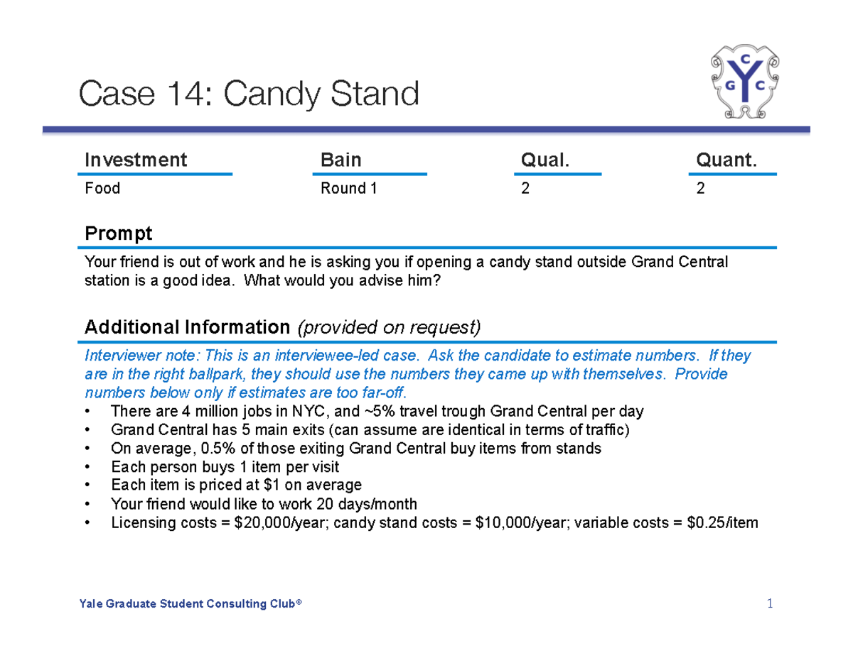 Candy Stand Case - MBA case prepe - Yale Graduate Student Consulting ...