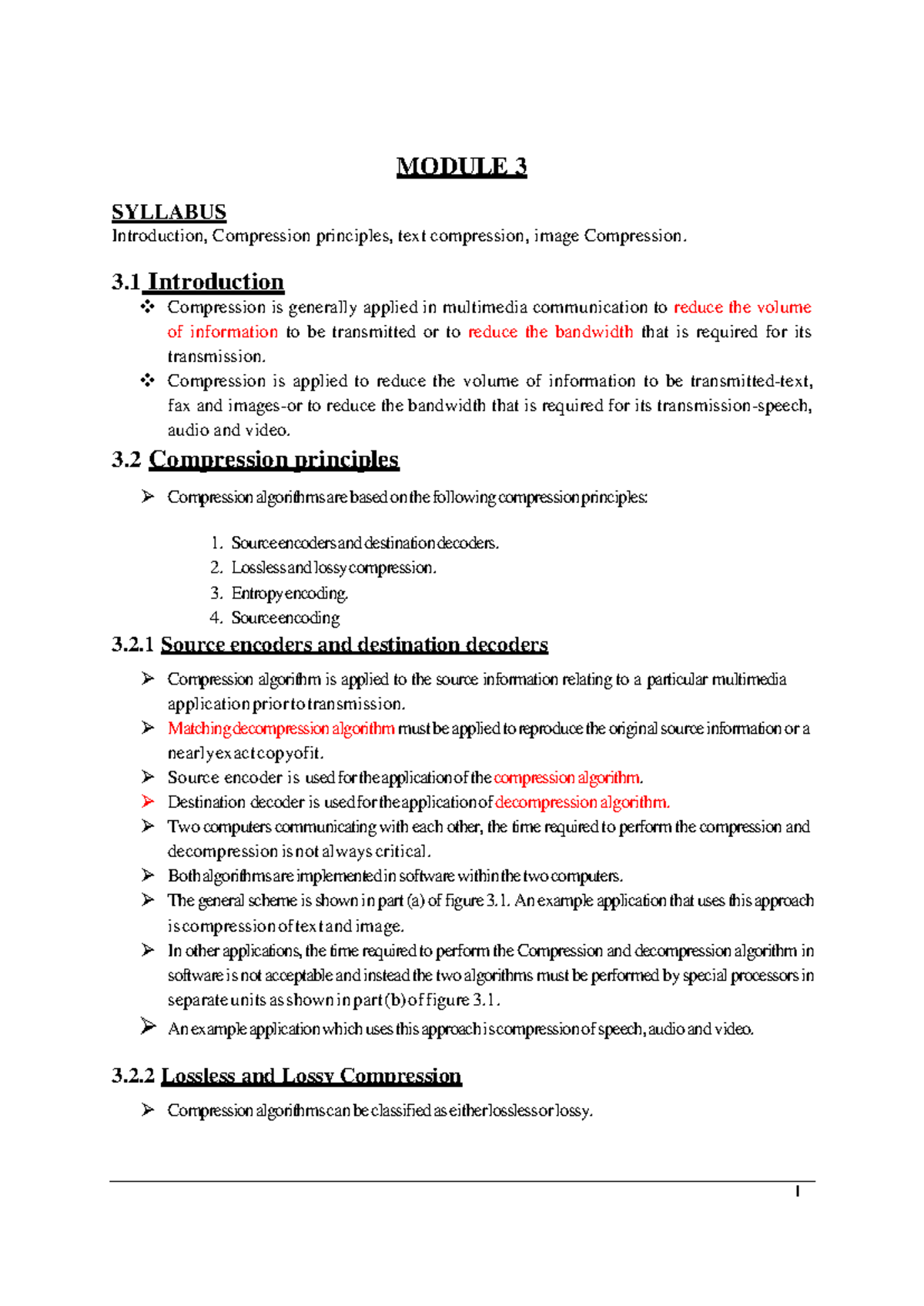 Module 3 part1 - notes - MODULE 3 SYLLABUS Introduction, Compression ...