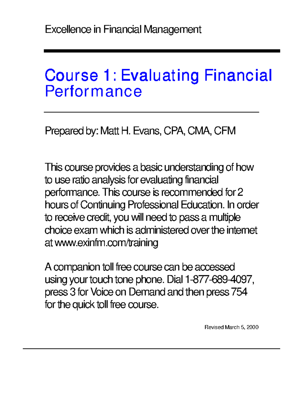 Excellence in Financial Management - Evaluating Financial Performance ...