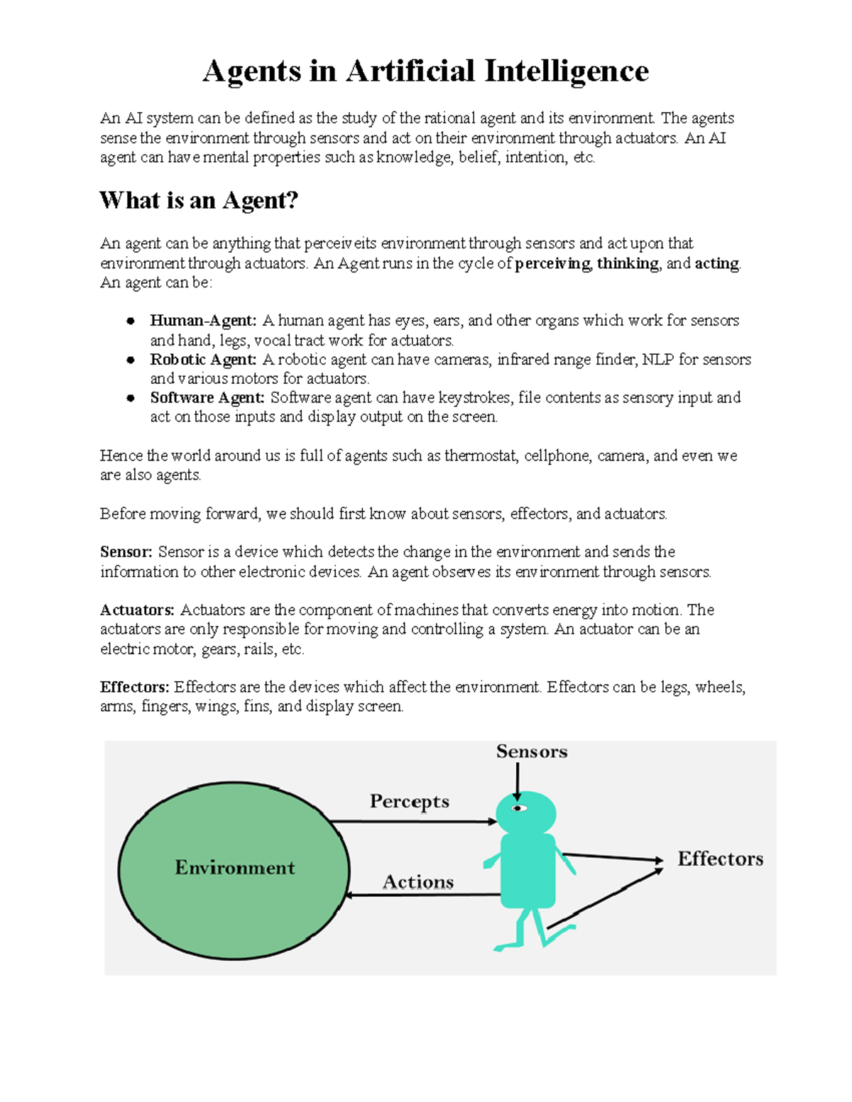 Agents in Artificial Intelligence - The agents sense the environment ...