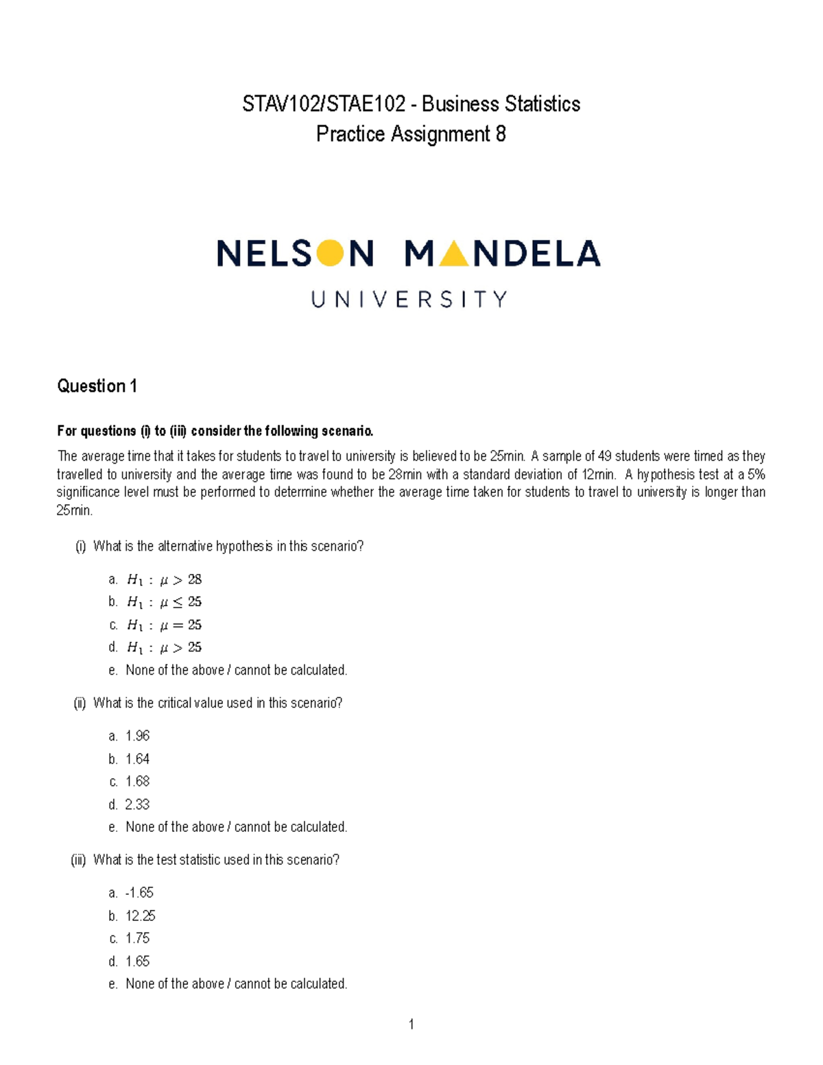 STAV102 Practice Assignment 8 - STAV102/STAE102 - Business Statistics ...