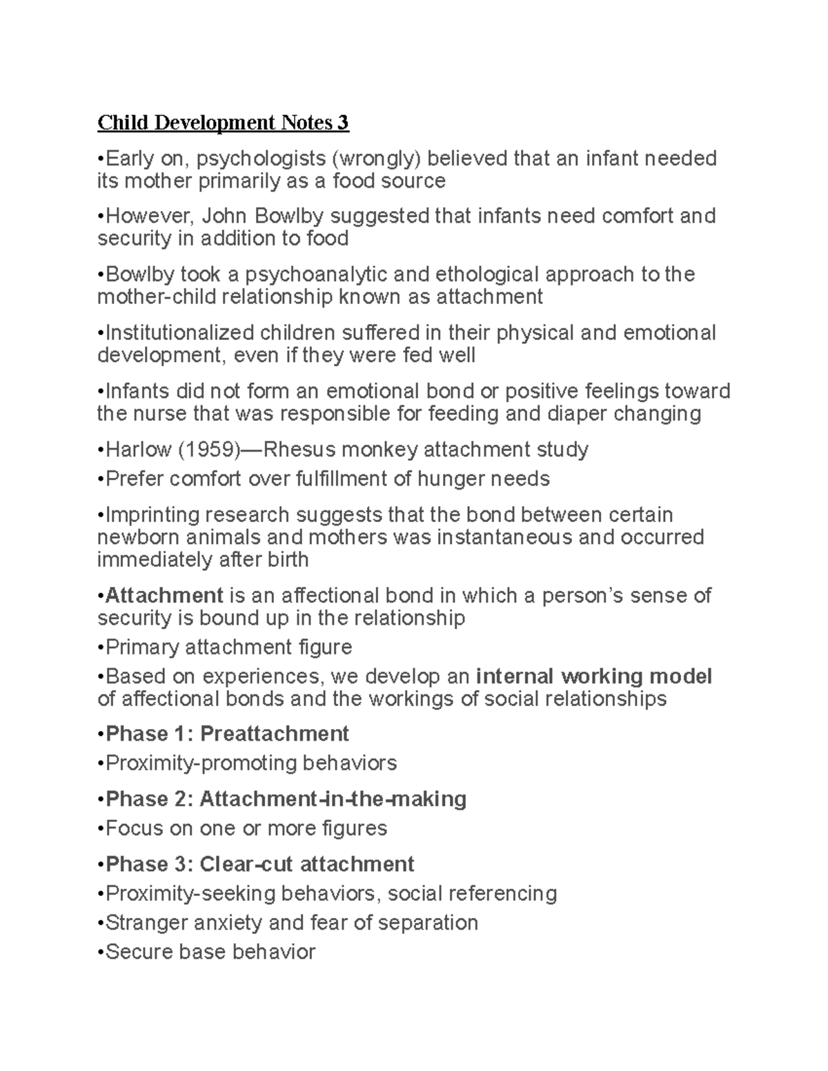 Child Development Notes 3 - Insecure attachment •What behaviors did you ...