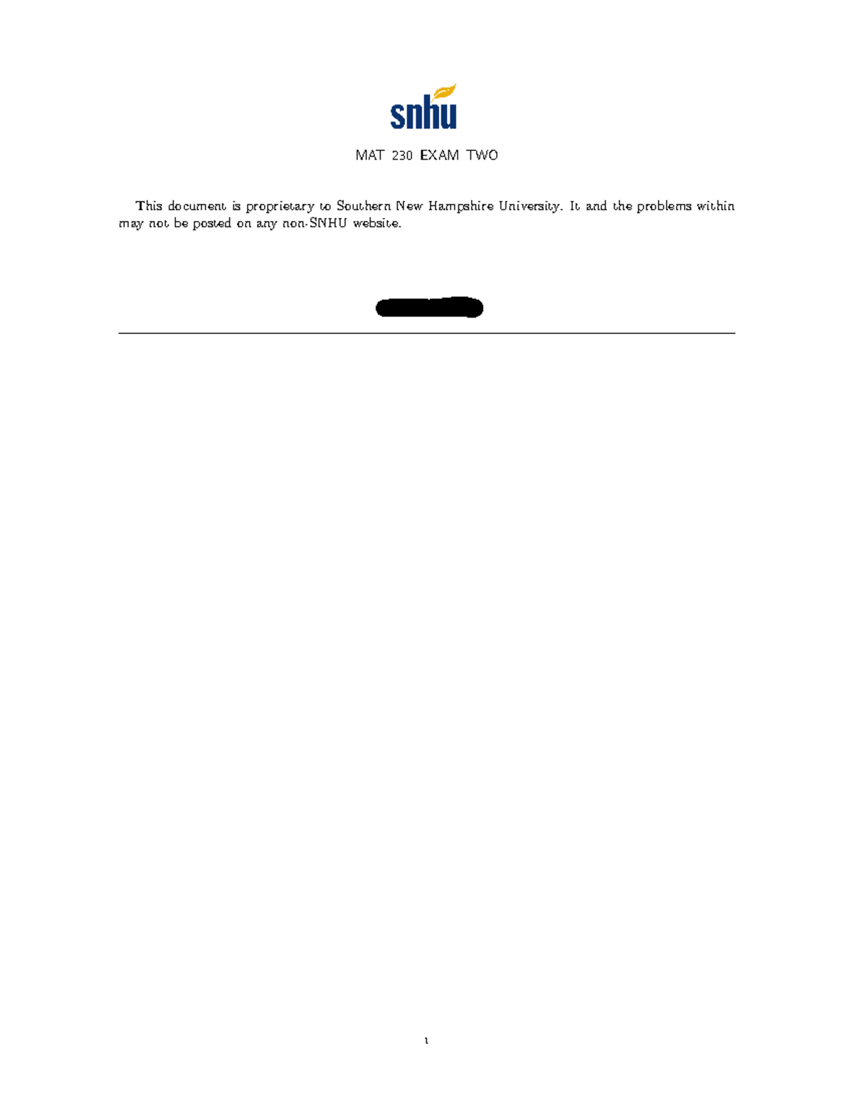 Module 7 Exam Two - MAT230 - MAT 230 EXAM TWO This document is ...