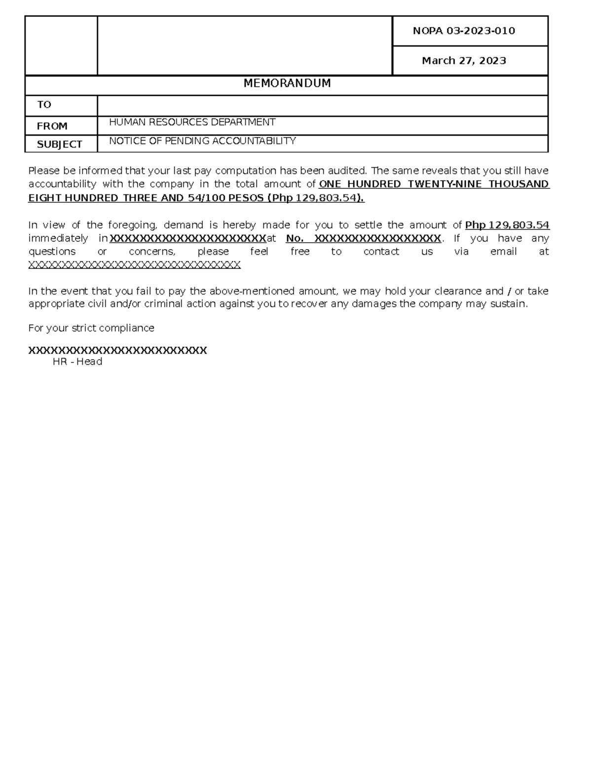 NOPA - Notice of Pending Accountability - NOPA 03-2023- March 27, 2023 ...