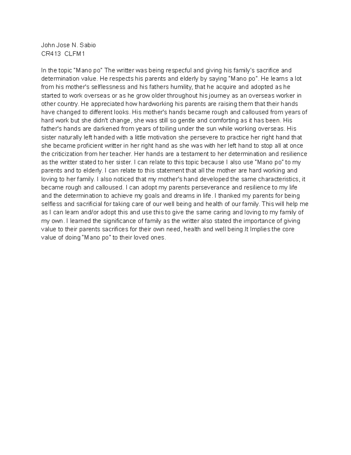 Reaction paper about CLFM 1 - John Jose N. Sabio CR413 CLFM In the ...