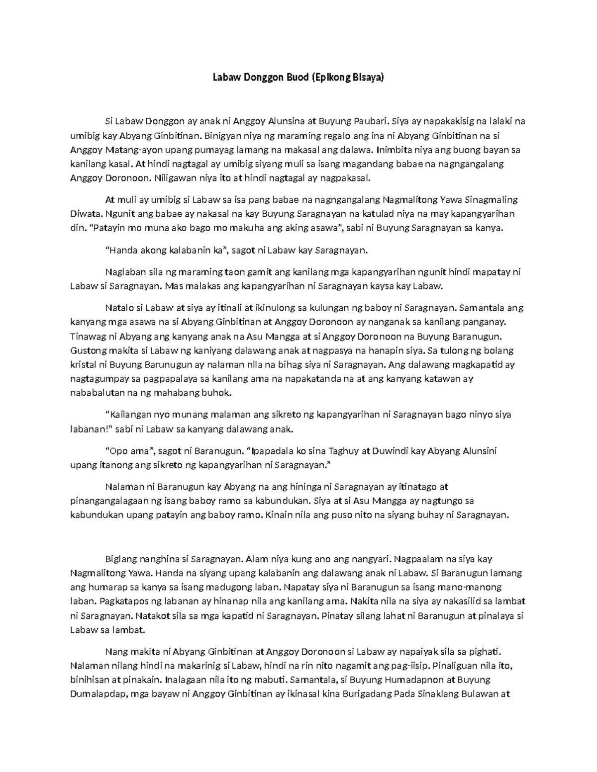 Labaw Donggon Buod - Siya ay napakakisig na lalaki na umibig kay Abyang ...