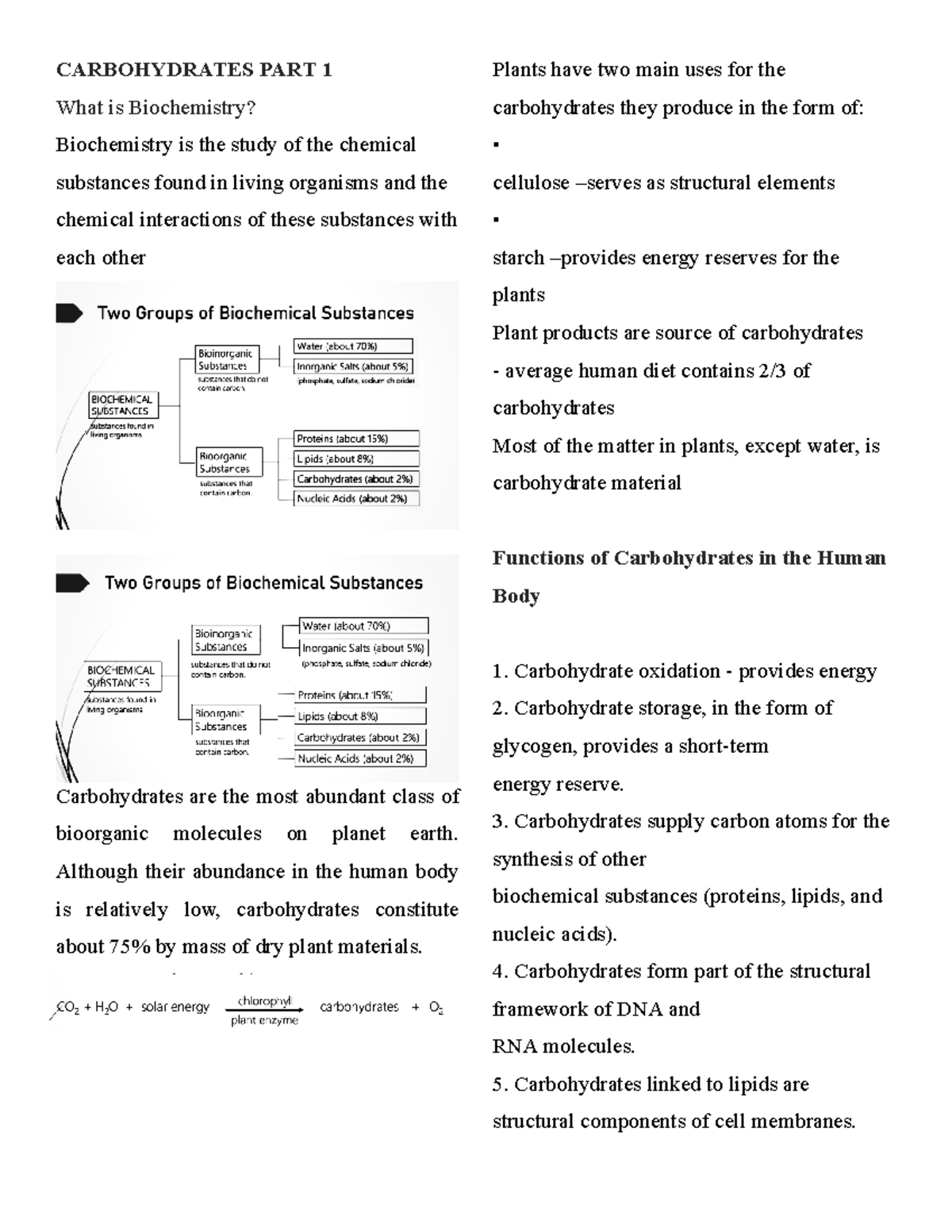 Biochem Carbohydrates - CARBOHYDRATES PART 1 What is Biochemistry ...