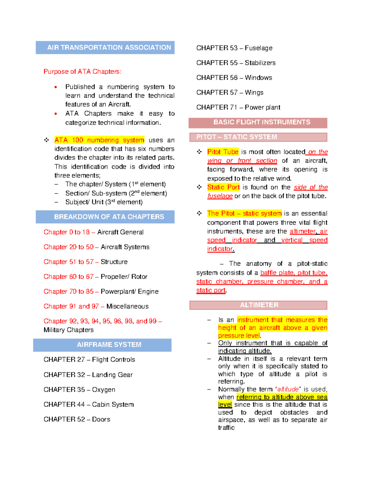Finals Reviewer - AIR TRANSPORTATION ASSOCIATION (ATA) Purpose of ATA ...