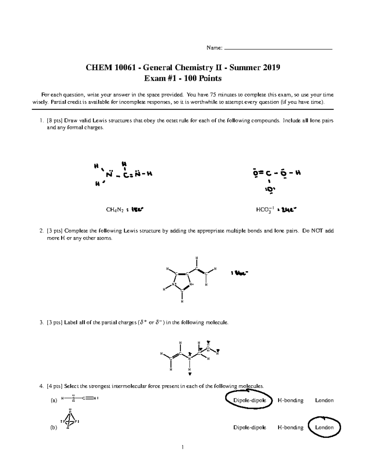 CHEM 2 Practice Test 1 - General Chemistry 2 10061. - Name: CHEM 10061 ...