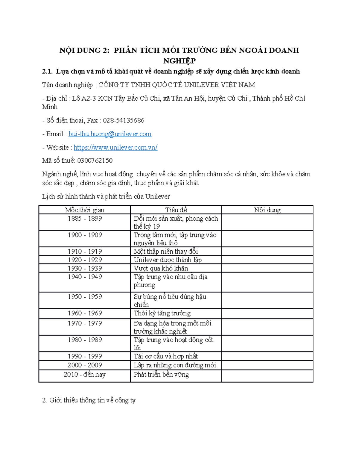 Nguyễn Thị Thùy Trang - mô phỏng CL - NỘI DUNG 2: PHÂN TÍCH MÔI TRƯỜNG BÊN NGOÀI DOANH NGHIỆP ...