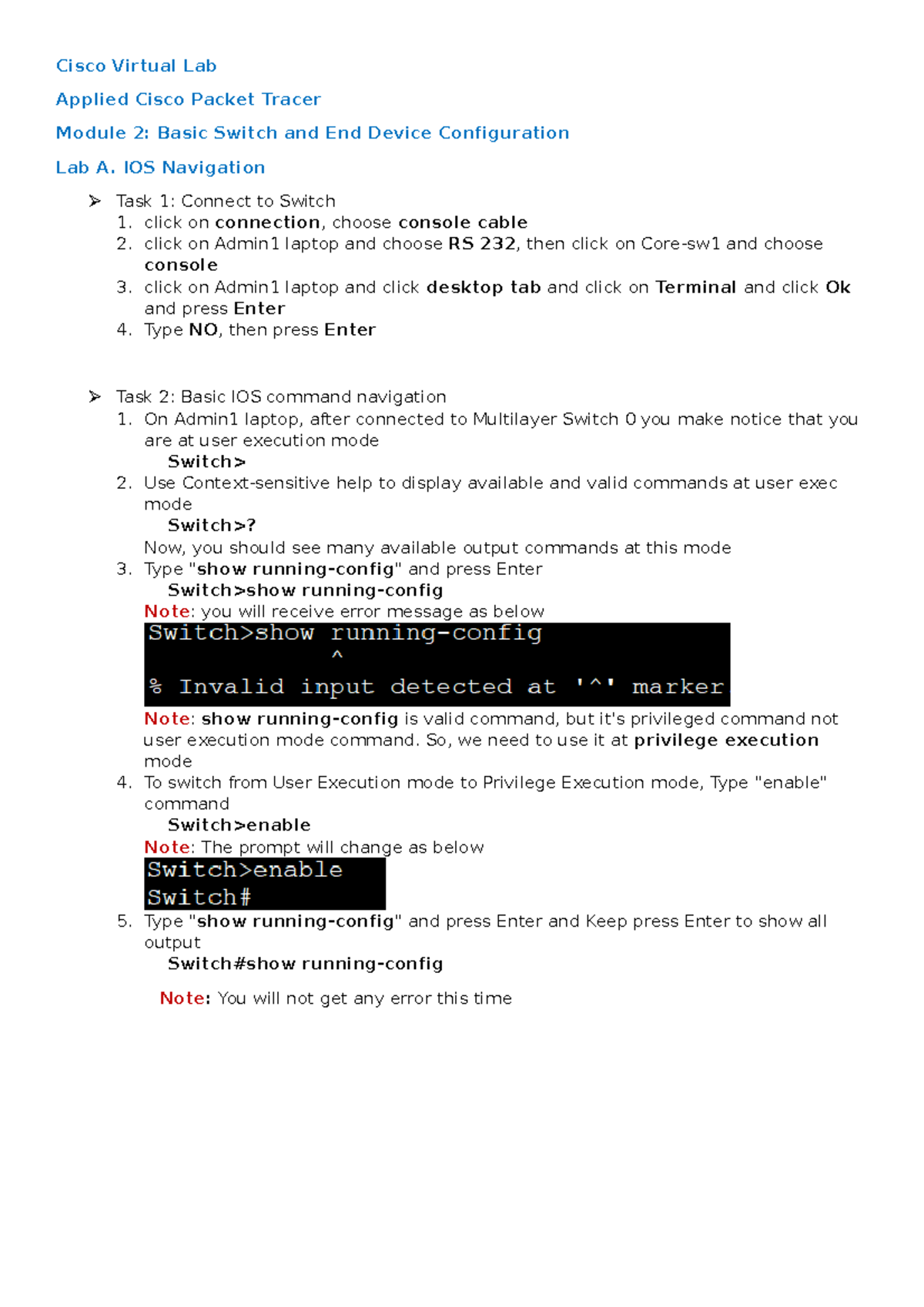 Module1 Basic configuaration - Cisco Virtual Lab Applied Cisco Packet ...