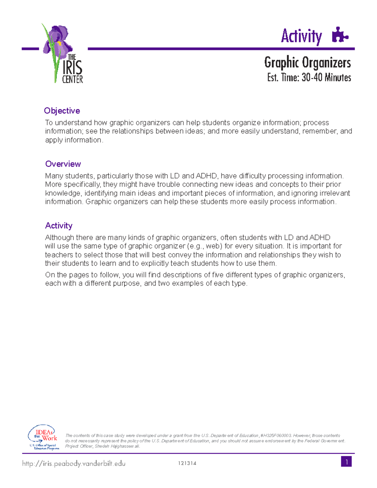 IA Graphic Organizers - Graphic Organizers Est. Time: 30-40 Minutes The ...