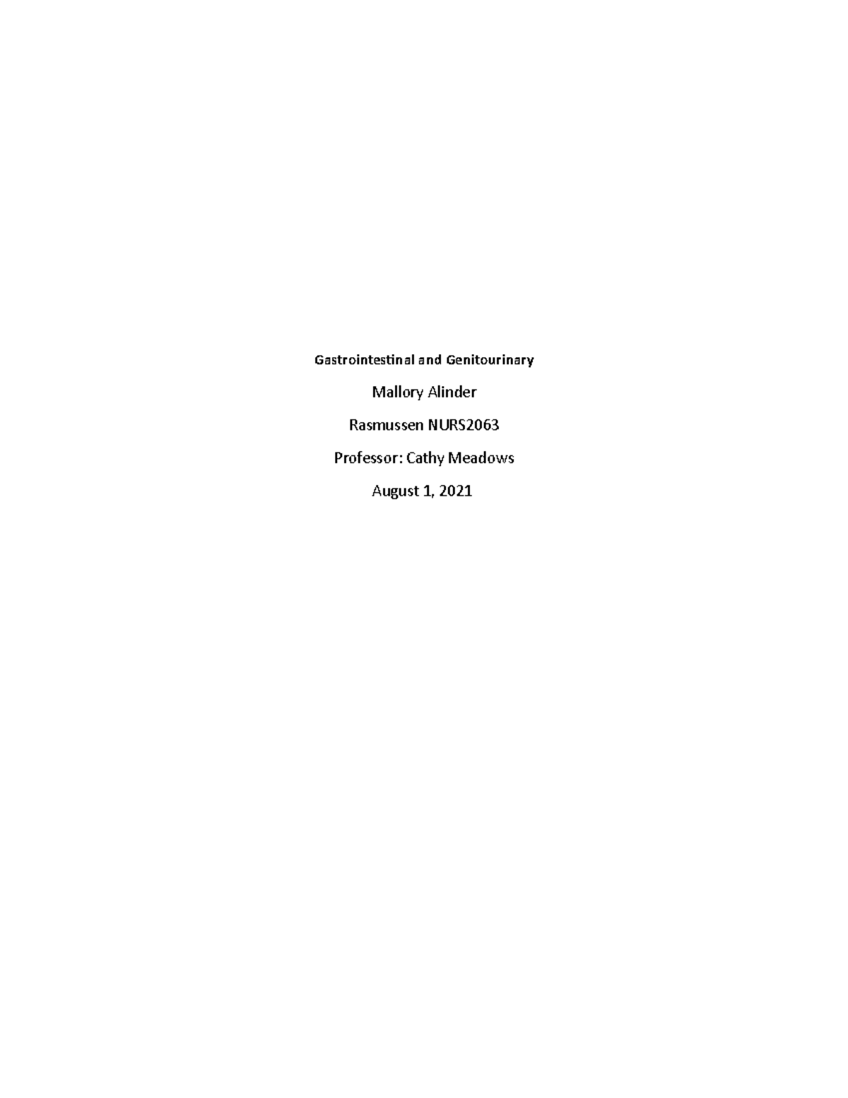 Module 4Writing Assignment - Gastrointestinal and Genitourinary Mallory ...