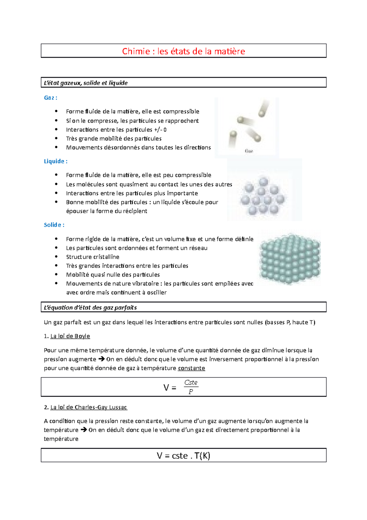 Les états de la matière - Chimie : les états de la matière L’état ...
