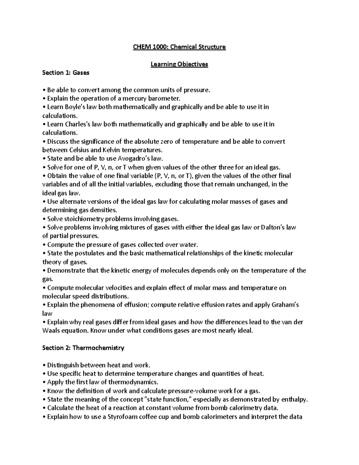 CHEM 1000 Learning Objectives - CHEM 1000: Chemical Structure Learning ...
