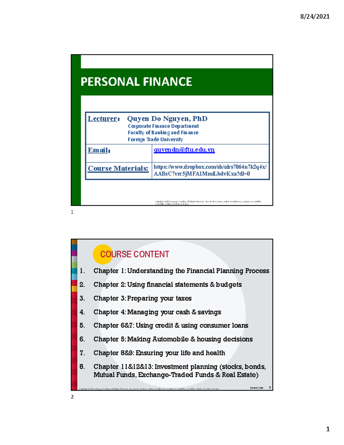Lecture 1- Financial planning - PERSONAL FINANCE Copyright ©2016 ...