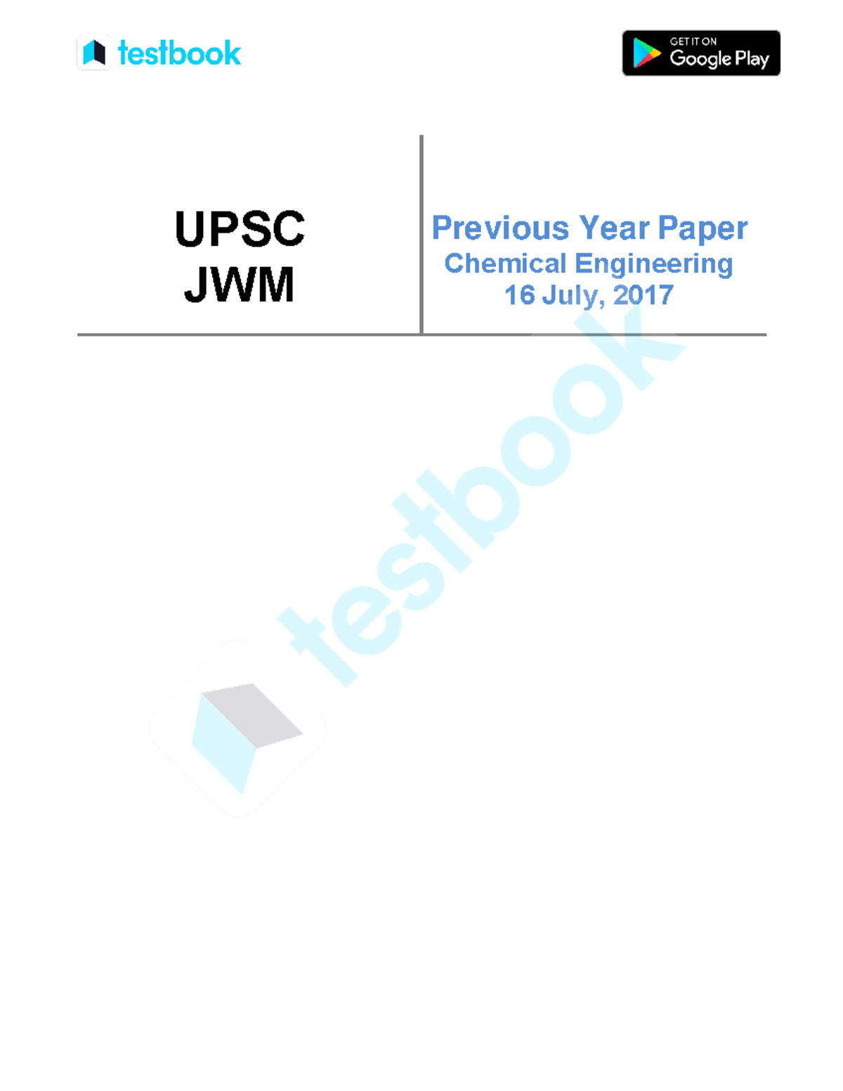 UPSC Junior Works Manager (Chemical Engineering) Official Paper (Held ...