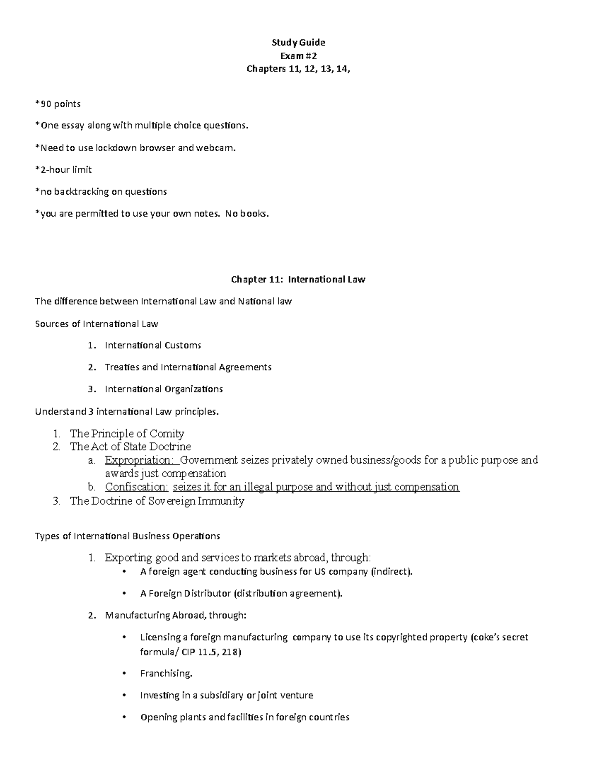 Study Guide for Exam #2 (Chapters 11, 12, 13, 14) - Study Guide Exam ...