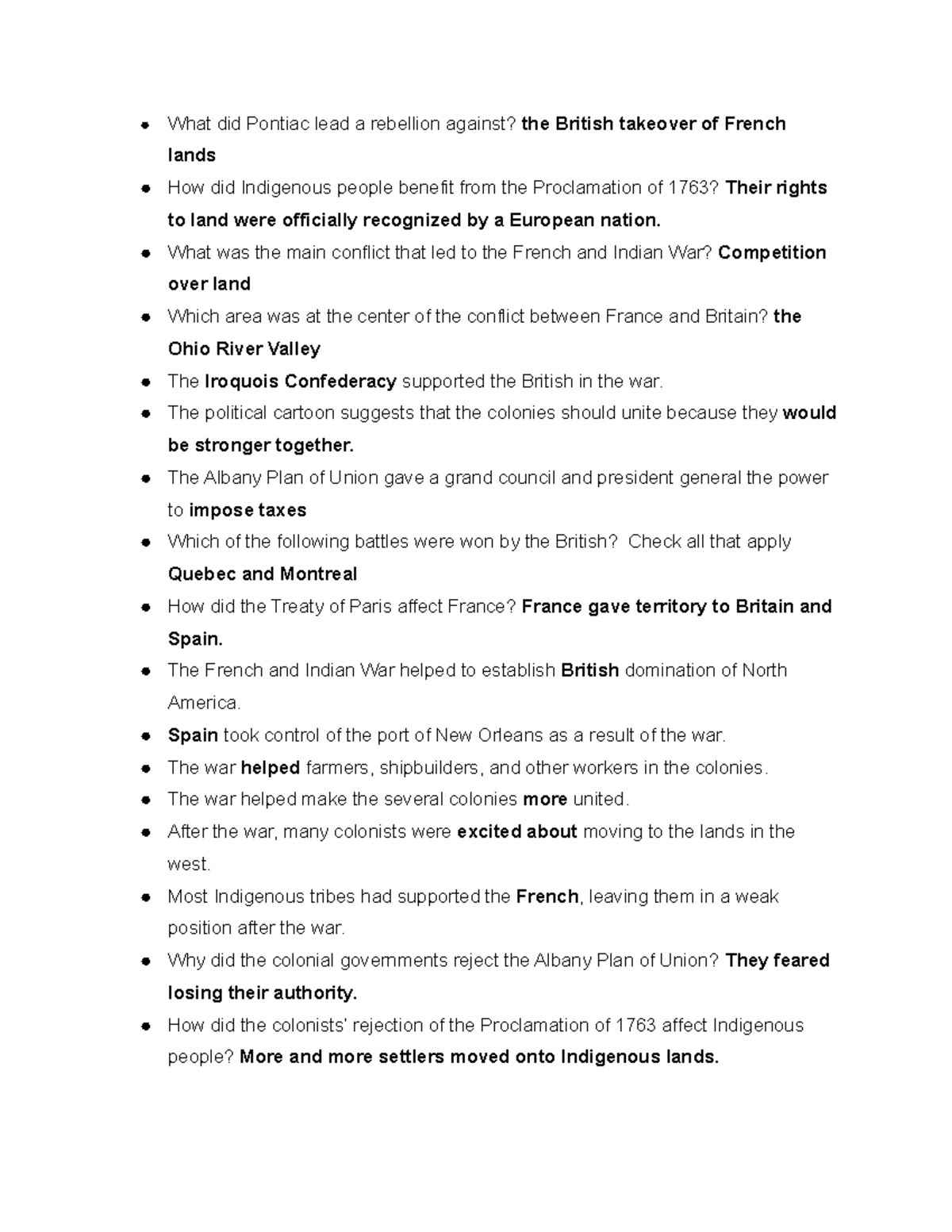 The French and Indian War Assignment - What did Pontiac lead a ...