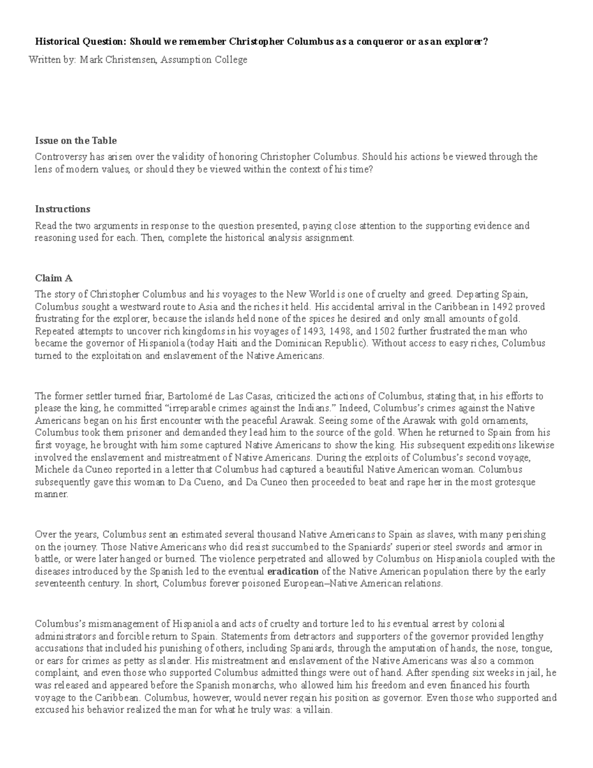 Historical Question Should we remember Christopher Columbus as a ...