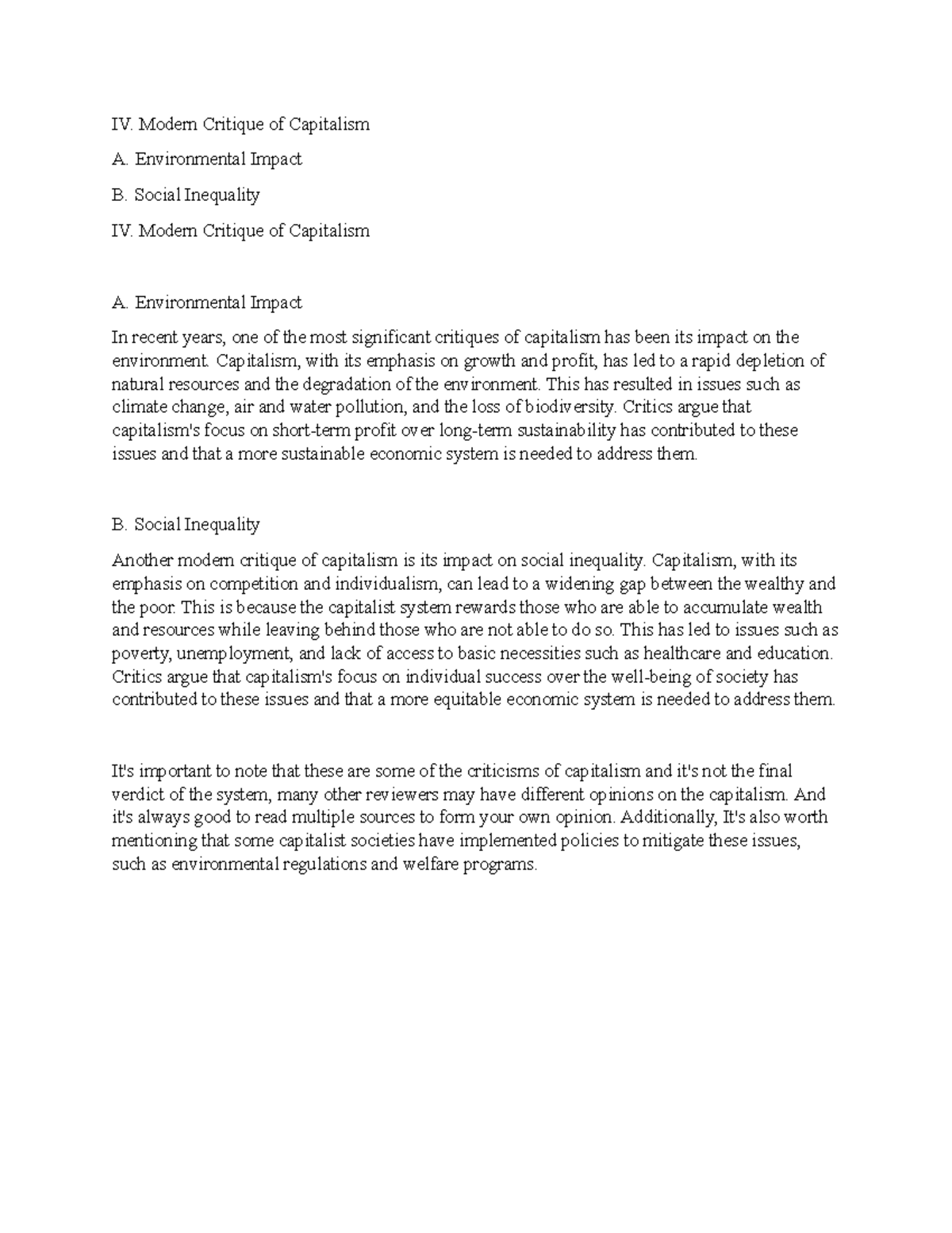 Critique of Capitalism 4 - IV. Modern Critique of Capitalism A ...