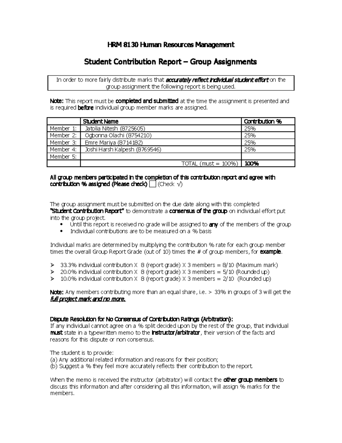 HRM8130 - Student Contribution Report - HRM 8130 Human Resources ...