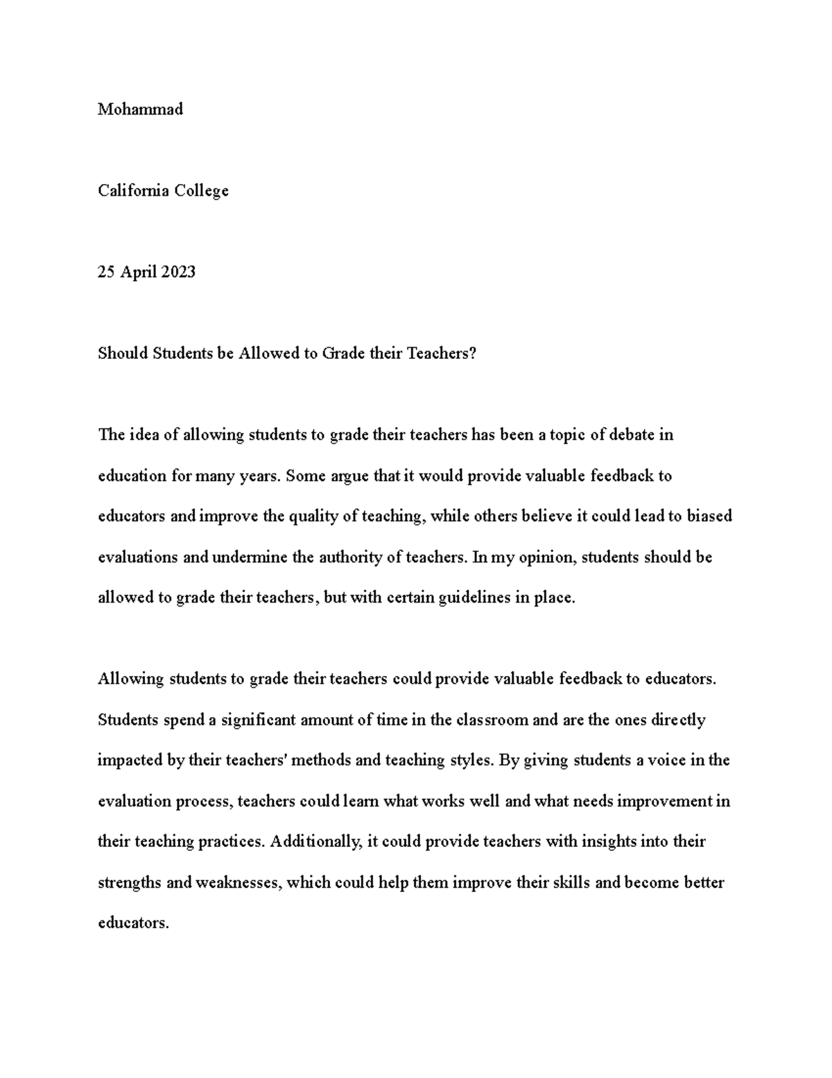 Should Students Be Allowed To Grade Their Teachers Some Argue That It