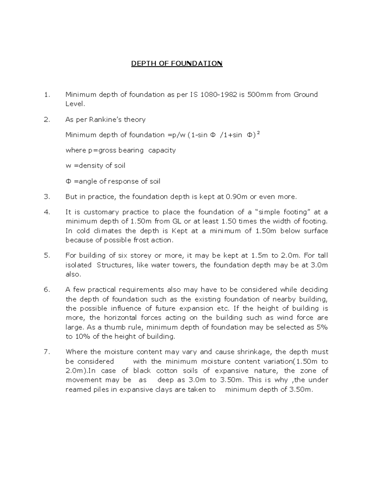 Foundation - detail - DEPTH OF FOUNDATION Minimum depth of foundation ...