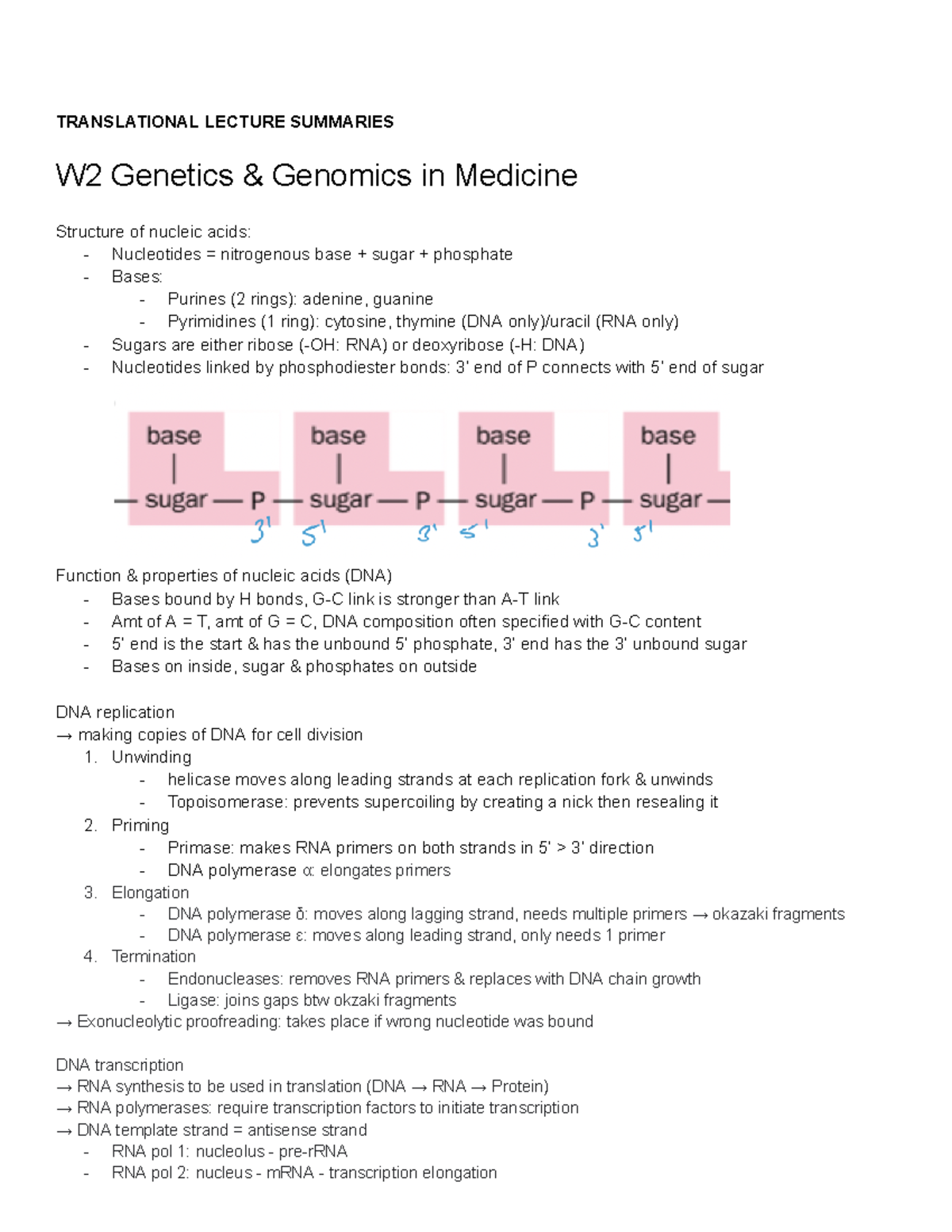 Translational Biology and Genomics Lecture Summaries - TRANSLATIONAL ...