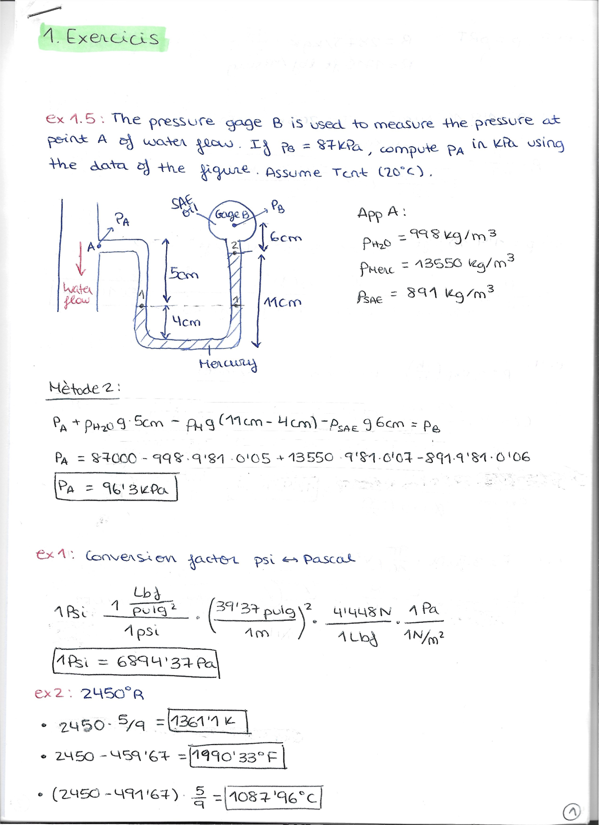 Mecànica de Fluids - Exercicis Tema 1 - Studocu
