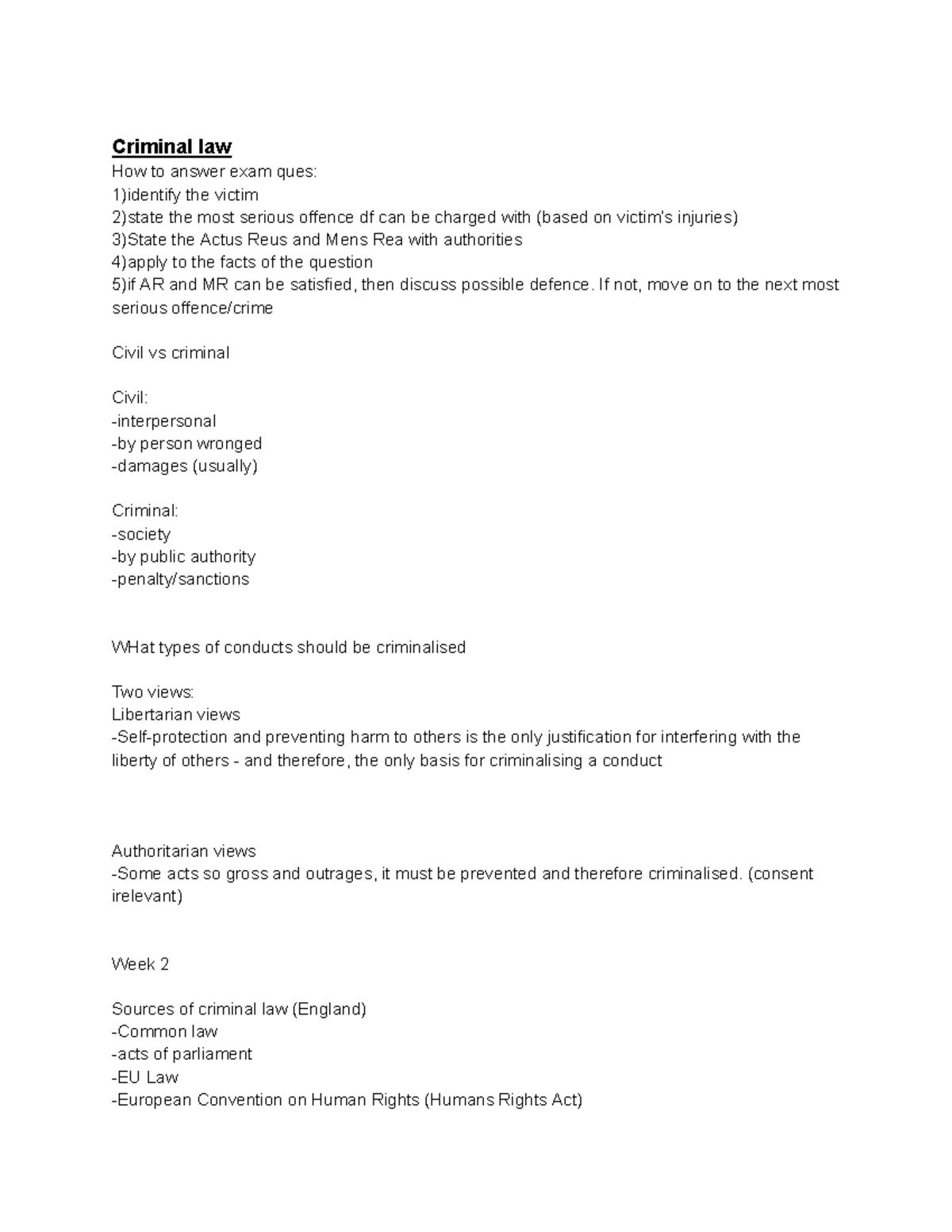 Criminal law - personal notes - Criminal law How to answer exam ques: 1 ...