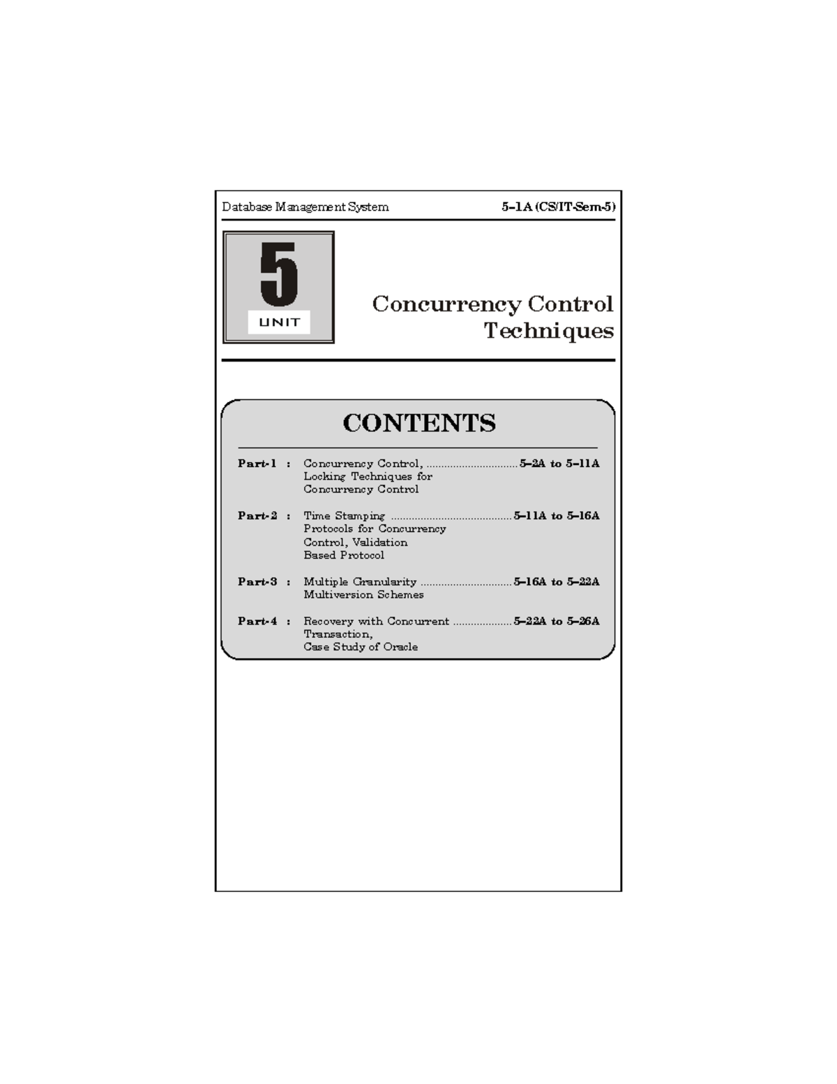 Dbmsunit 5 - notes CSE btech - Database Management System 5–1 A (CS/IT ...